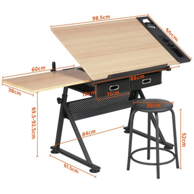 Yaheetech Drawing Table and Stool Set with Adjustable Angles Wood