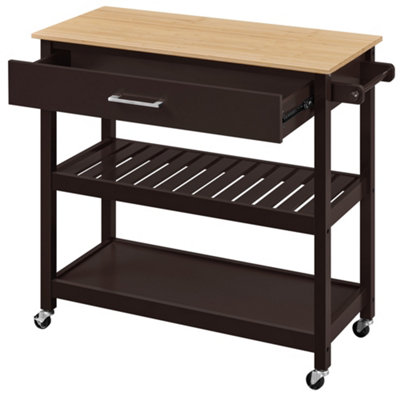 Yaheetech Espresso Portable Minimalist Kitchen Cart with Storage & Drawer