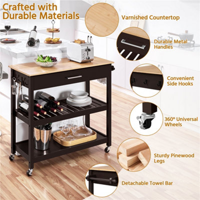 Yaheetech Espresso Portable Minimalist Kitchen Cart with Storage & Drawer