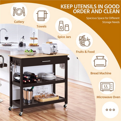 Yaheetech Espresso Portable Minimalist Kitchen Cart with Storage & Drawer