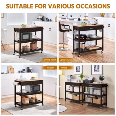 Yaheetech Espresso Portable Minimalist Kitchen Cart with Storage & Drawer