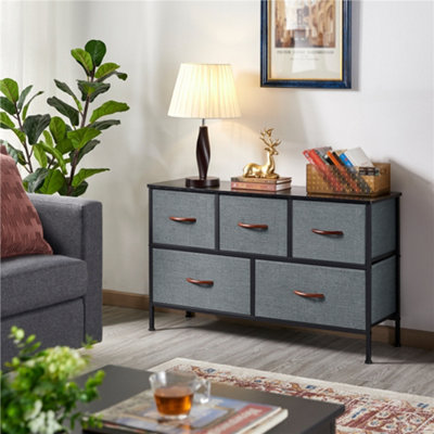 YAHEETECH FABRIC CHEST OF DRAWERS WITH 5 DRAWERS DARK GREY