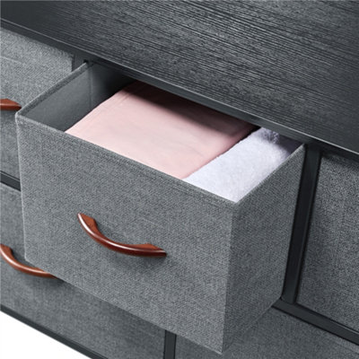 YAHEETECH FABRIC CHEST OF DRAWERS WITH 5 DRAWERS DARK GREY
