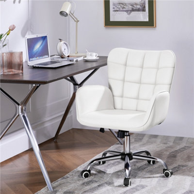 Yaheetech Faux Leather Desk Chair with Padded Armrests - White