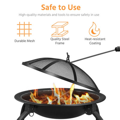 YAHEETECH FOLDABLE OUTDOOR ROUND FIRE PIT WITH COOKING GRILL