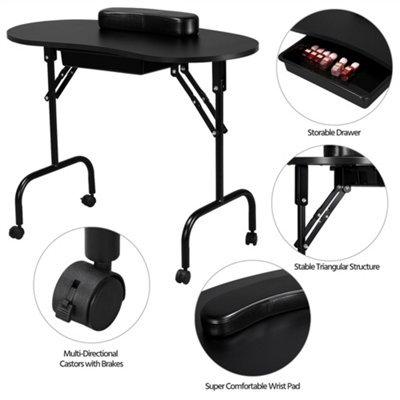 Yaheetech Folding Manicure Table Nail Desk Black