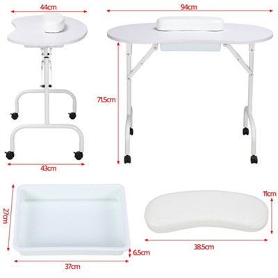 Yaheetech Folding Manicure Table Nail Desk White