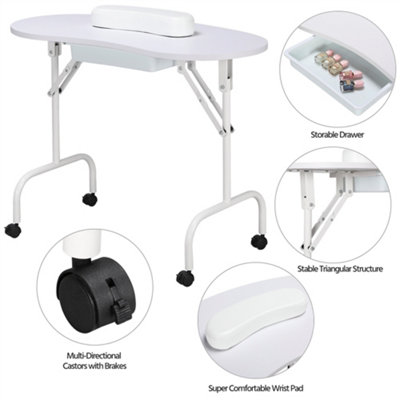 Yaheetech Folding Manicure Table Nail Desk White