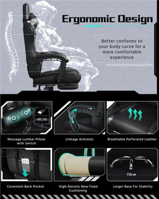 Yaheetech Full Ergonomic Gaming Chair with Slide Out Footrest - Black
