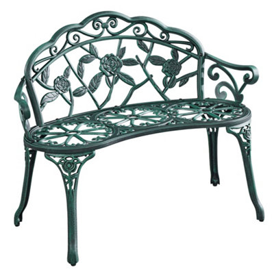 Yaheetech Green Outdoor Metal Garden Bench with Adjustable Foot Pads