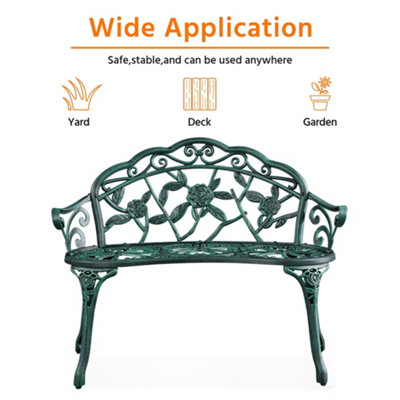 Yaheetech Green Outdoor Metal Garden Bench with Adjustable Foot Pads
