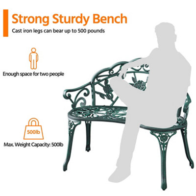 Yaheetech Green Outdoor Metal Garden Bench with Adjustable Foot Pads