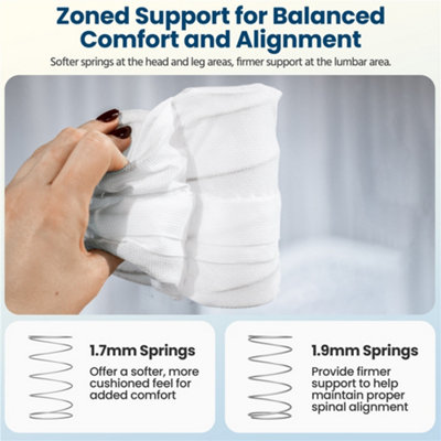 Yaheetech Grey 4ft6 Double Pocket Coil Spring Mattress Solid Memory ...