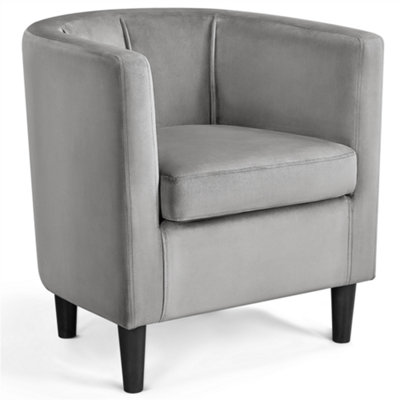 Yaheetech Grey Barrel-shaped Chair Accent Arm Chair Velvet Club Chair