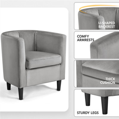 Yaheetech Grey Barrel-shaped Chair Accent Arm Chair Velvet Club Chair
