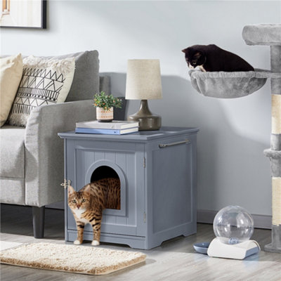 Yaheetech Grey Enclosed Cat Litter Box