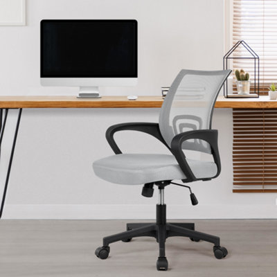 Yaheetech Grey Ergonomic Mid-back Mesh Office Chair | DIY at B&Q