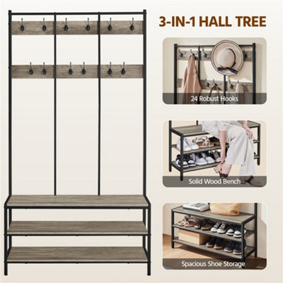 Yaheetech Grey Industrial Hall tree with with Bench & Shoe Storage