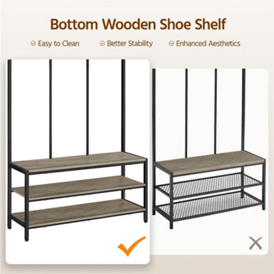 Yaheetech Grey Industrial Hall tree with with Bench & Shoe Storage
