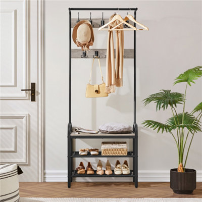 Yaheetech Grey Industrial Metal Hall Tree with 2 Shelves