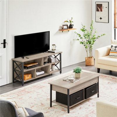 Yaheetech Grey Industrial TV Console Table with Storage Compartments