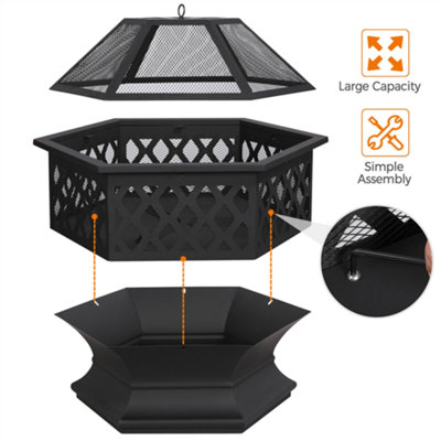 Yaheetech Heavy Duty Hex Fire Pit with Mesh Poker Sides