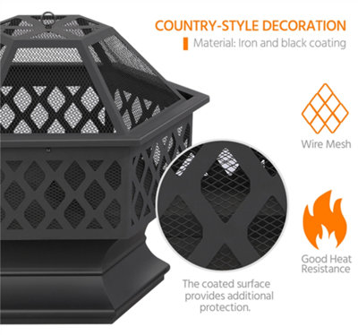 Yaheetech Heavy Duty Hex Fire Pit with Mesh Poker Sides