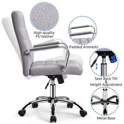 Yaheetech Height Adjustable PU Leather Office Chair with Armrests ...