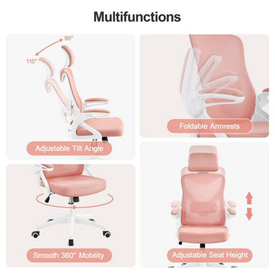 Yaheetech High Back Mesh Office Chair with Headrest and Armrest - Pink