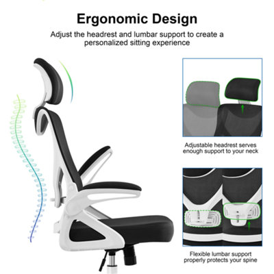 Yaheetech High Back Mesh Office Chair with Headrest and Armrest - White ...