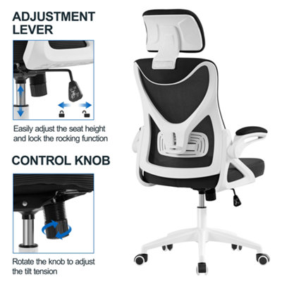 Yaheetech High Back Mesh Office Chair with Headrest and Armrest - White ...