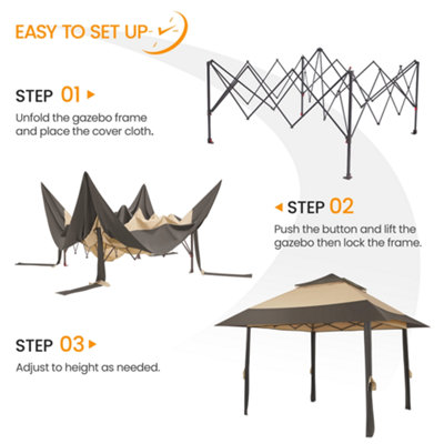 Yaheetech Khaki/Brown 4x4m Pop-Up Gazebo Tent with 4 Mesh Sidewalls