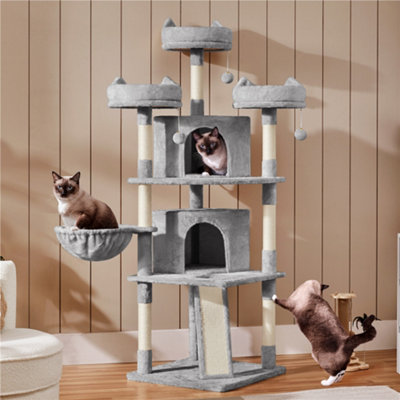 Yaheetech Light Grey 175cm Large Cat Tower with Caves Condos Platforms ...