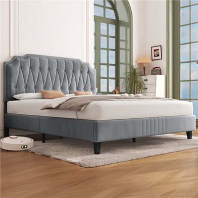 Yaheetech Light Grey 5ft King Upholstered Bed Frame with Button-Tufted ...