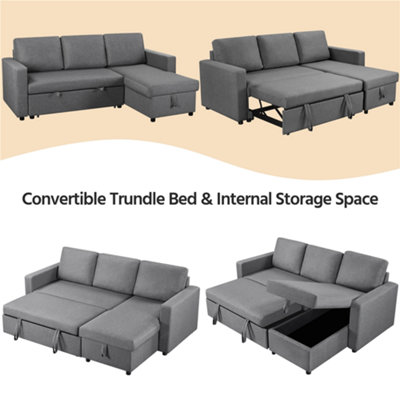 Yaheetech Light Grey Corner Sofa Bed with Chaise for Limited Spaces
