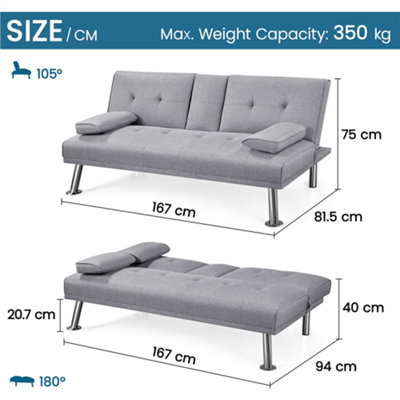 Yaheetech Light Grey Fabric Upholstered Convertible Futon Sofa Bed for ...