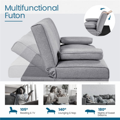 Yaheetech Light Grey Fabric Upholstered Convertible Futon Sofa Bed for ...