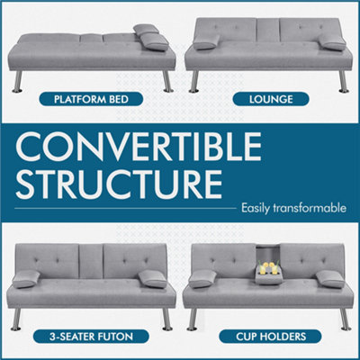 Yaheetech Light Grey Fabric Upholstered Convertible Futon Sofa Bed for ...