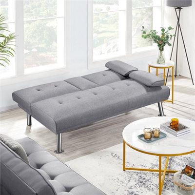 Yaheetech Light Grey Fabric Upholstered Convertible Sofa Bed with Drop ...