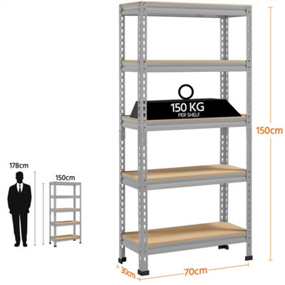Yaheetech Light Grey Metal 5 Tiers Boltless Storage Shelf for Warehouse ...
