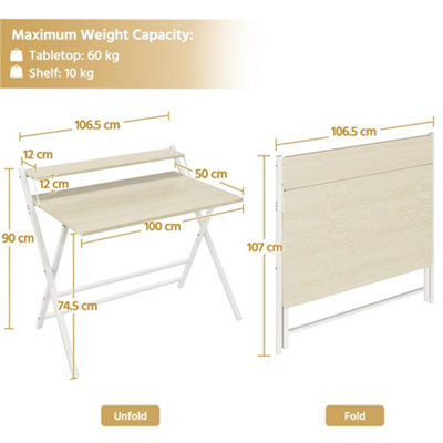 Yaheetech Light Natural Wood 2 Tier Foldable Computer Desk with Monitor ...