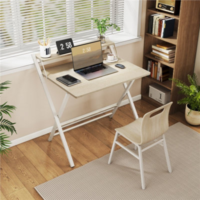 Yaheetech Light Natural Wood 2 Tier Modern Foldable Computer Desk with ...