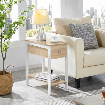 Yaheetech Light Oak 1 Drawer Side Table 2-Tier End Table with Open ...