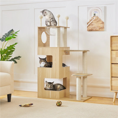 Yaheetech Modern Wooden Cat Tree with Scratching Posts and Warm ...