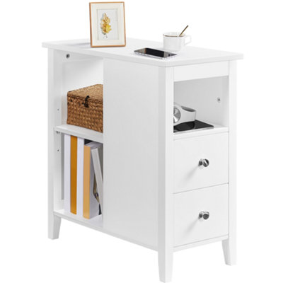 Yaheetech Narrow White Bedside Table Nightstand with 2 Drawers 3 Shelves