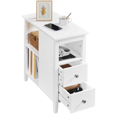 Yaheetech Narrow White Bedside Table Nightstand with 2 Drawers 3 Shelves