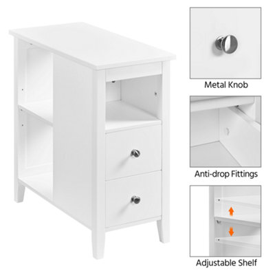 Yaheetech Narrow White Bedside Table Nightstand with 2 Drawers 3 Shelves