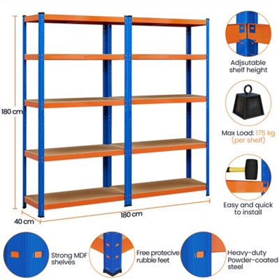 Yaheetech Orange/Blue Metal Storage Rack with 5 Adjustable Shelves
