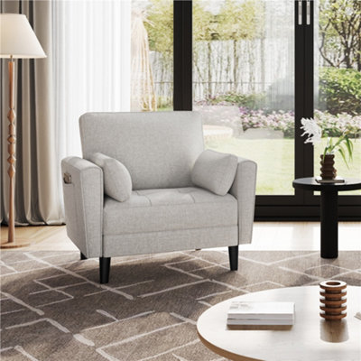 Yaheetech Oversized Armchair Single Sofa with 2 Pillows Greige