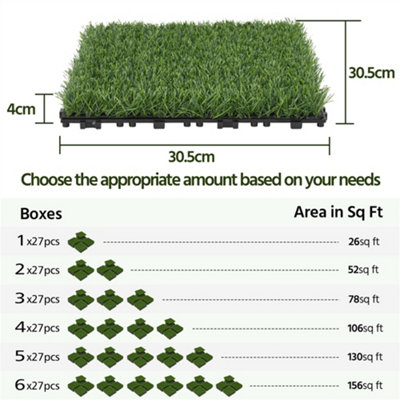 Yaheetech Pack of 27 Artificial Grass Interlocking Turf Tile